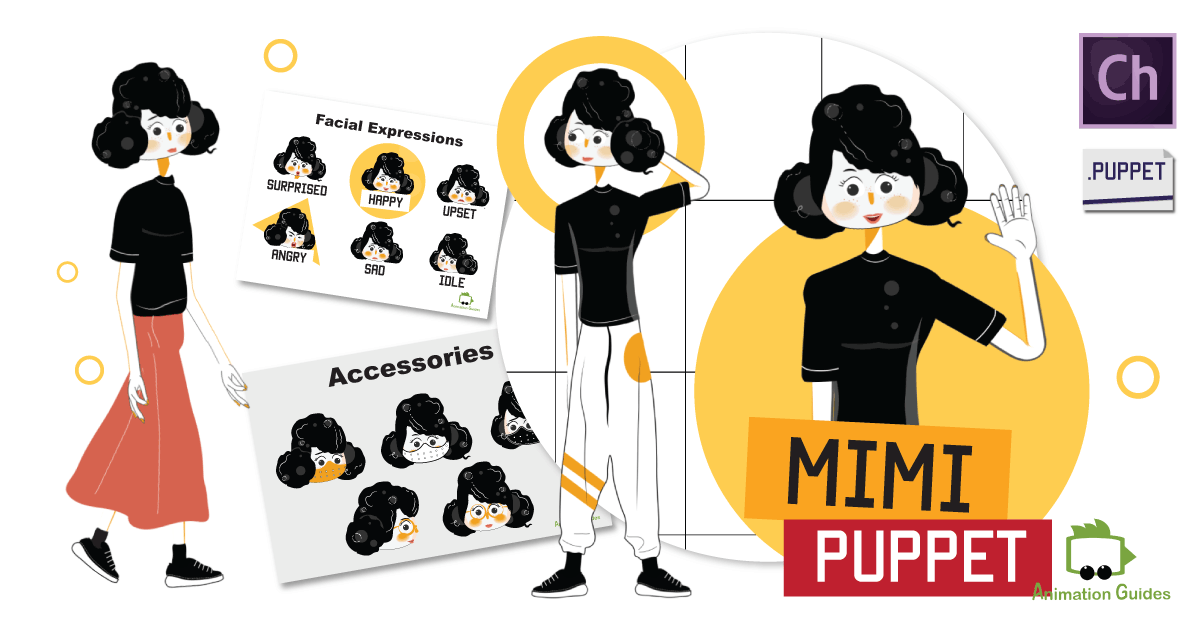 Mimi Flat Style Puppet for Adobe Character Animator