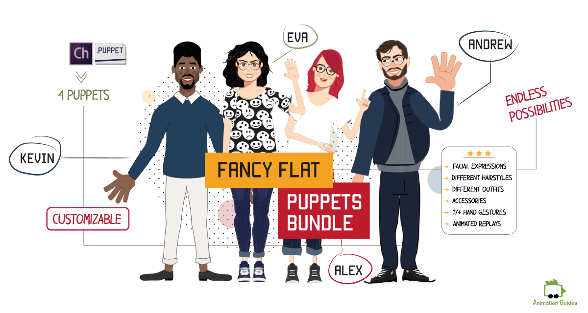 Fancy Flat Puppets Bundle - Alex, Kevin, Andrew, and Eva