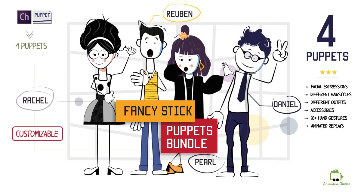 Fancy Stick Puppets Bundle - Daniel, Rachel, Pearl and Reuben
