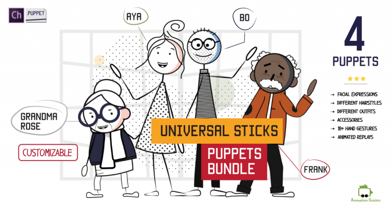 Universal Sticks Puppets Bundle - Bo, Aya, Frank and Rose - Animation ...