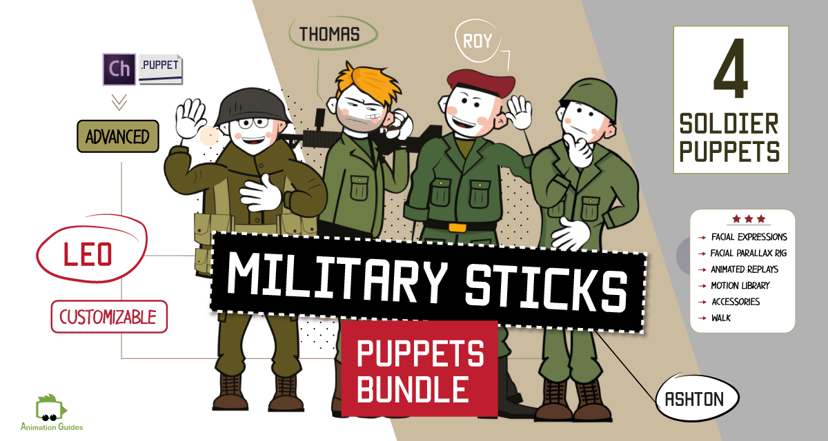 Military Sticks Puppets Bundle - Soldiers Leo, Thomas, Ashton and Roy